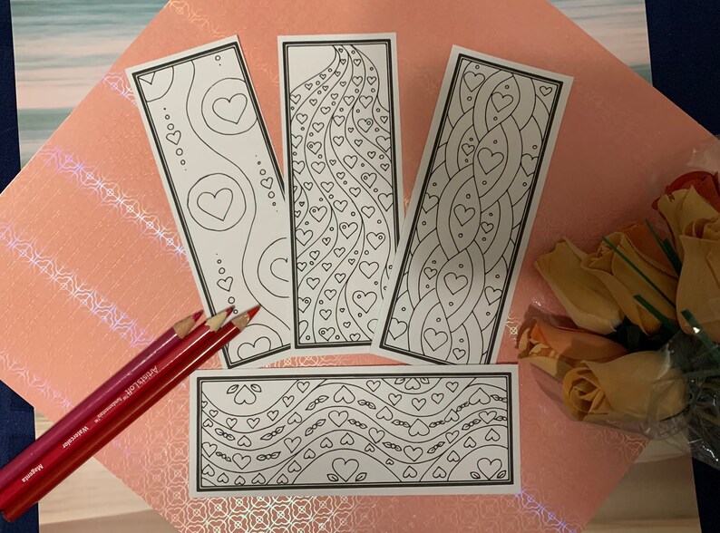 Romantic Bookmarks- Flirty Bookmarks- Hearts and Swirls Bookmarks ...