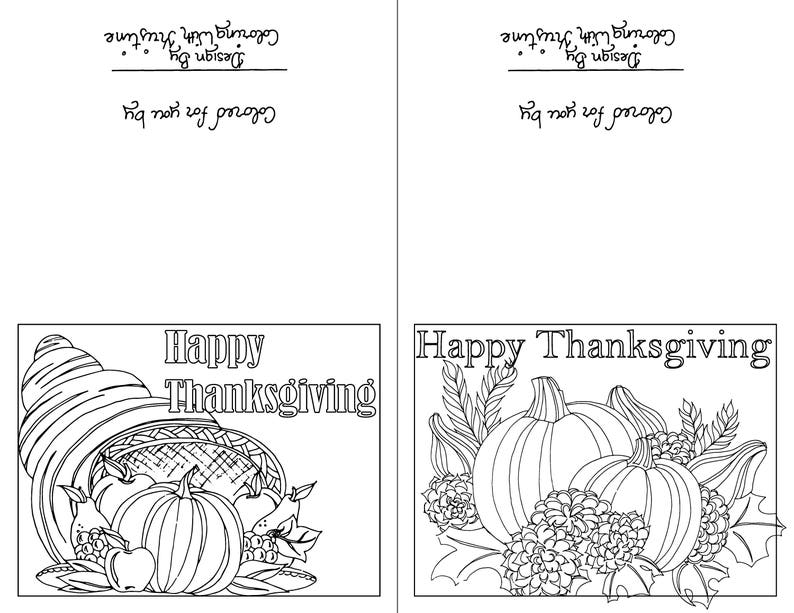 Color Your Own Thanksgiving Cards Set of Two-instant Download-holiday ...