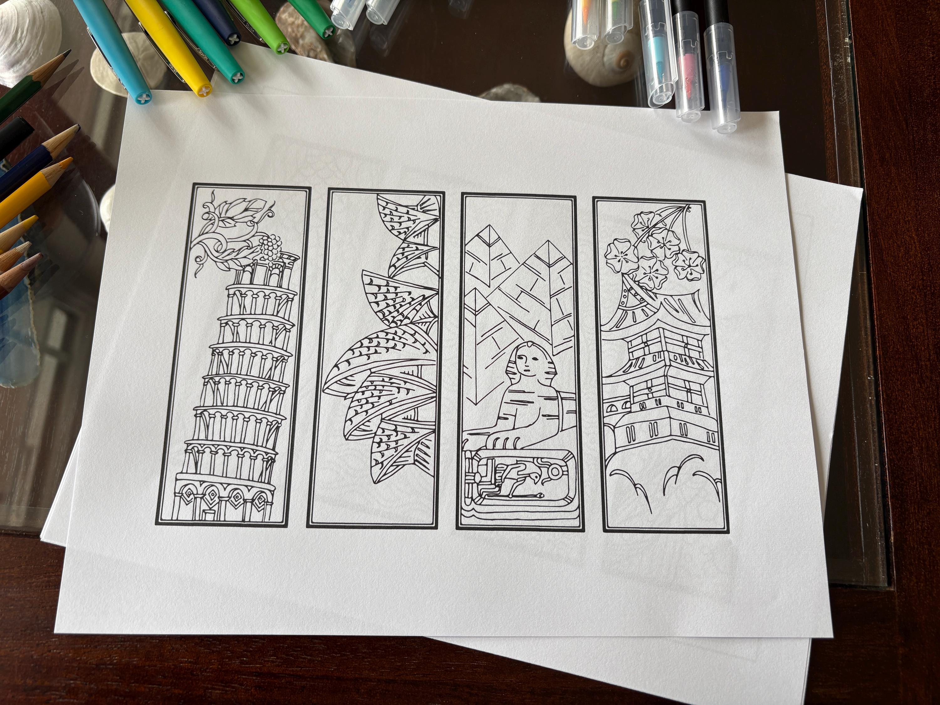 DIY Bookmarks- Set of 4- Printable Coloring Page- Around the World ...
