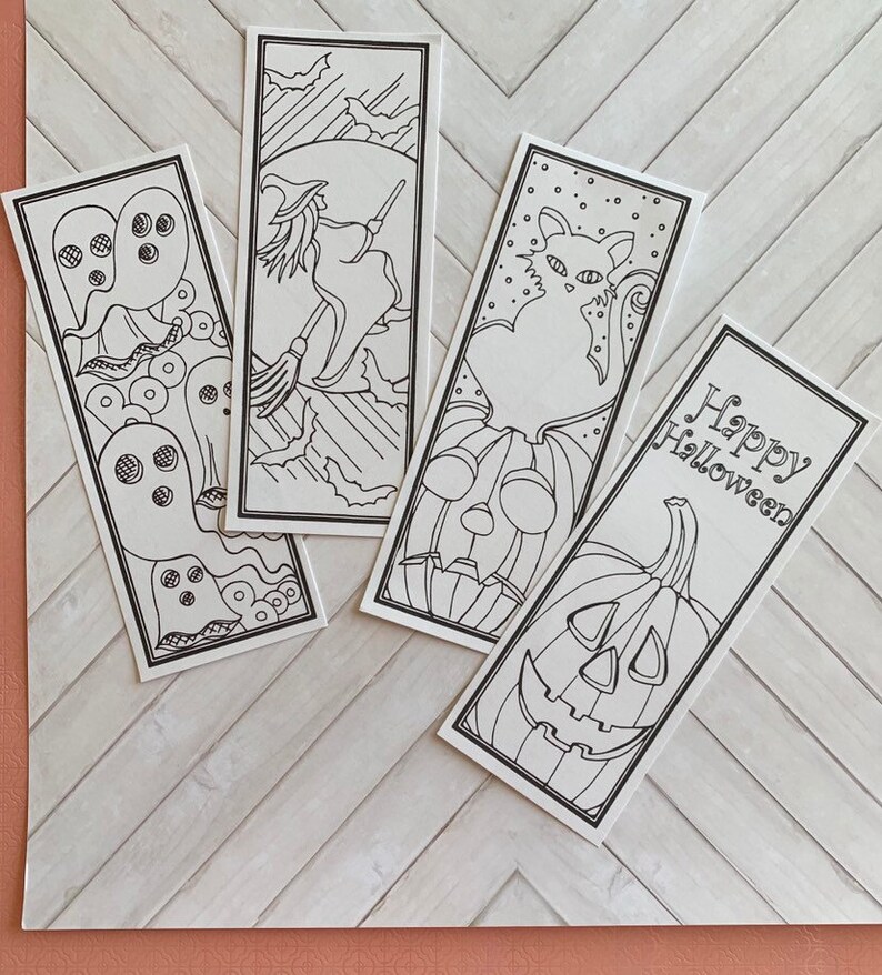 DIY Halloween Bookmarks-set of 4-holiday Crafts-color Your Own-instant ...