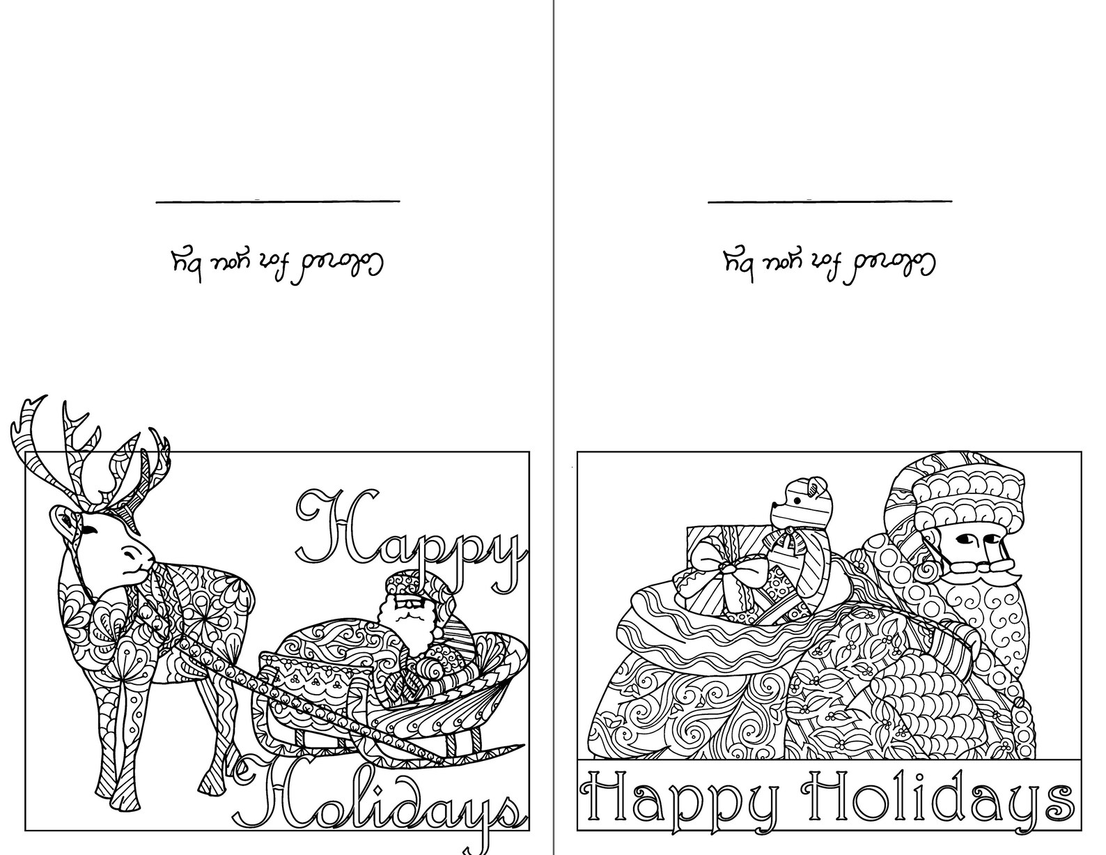 4 Color Your Own Holiday Cards! Set of Four- Instant Download- Holiday ...