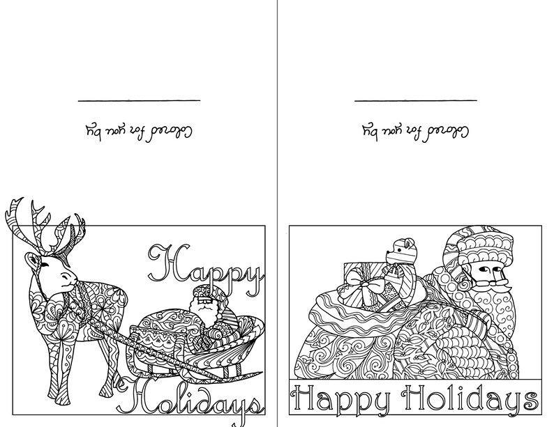 4 Color Your Own Holiday Cards! Set of Four- Instant Download- Holiday ...