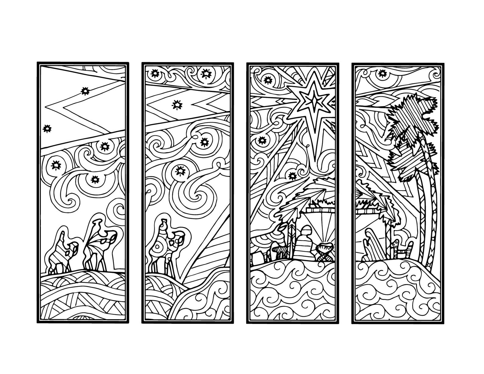 DIY Christmas Nativity Bookmarks Set of 4-holiday Crafts-color Your Own ...