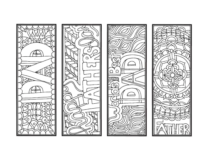 DIY Father's Day Bookmarks Set of 4 Printable Coloring | Etsy