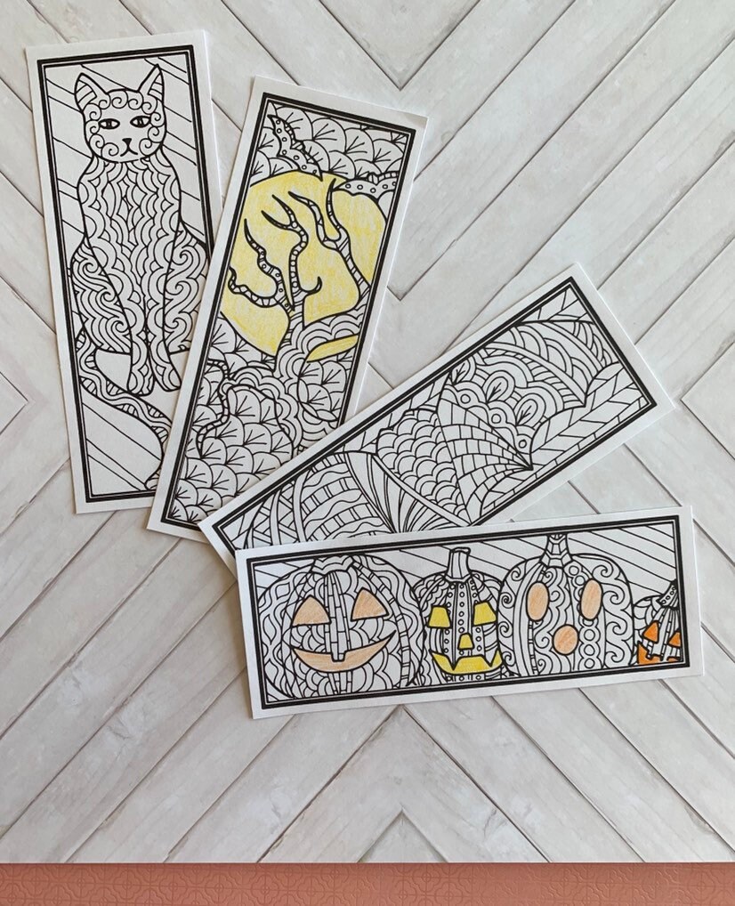 DIY Halloween Bookmarks-set of 4-holiday Crafts-color Your - Etsy