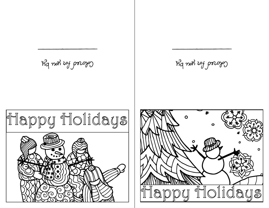 4 Color Your Own Holiday Cards! Set of Four- Instant Download- Holiday ...