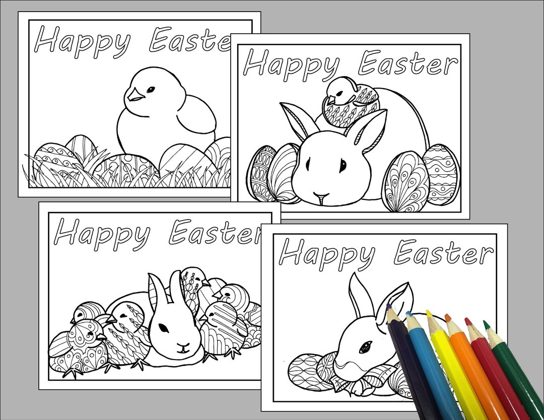 4 Color Your Own Easter Greeting Cards! Set of Four- Instant Download ...