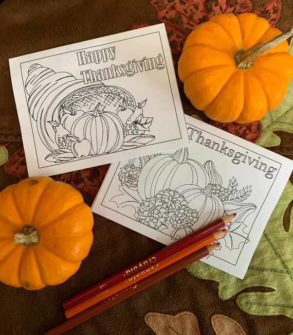 Color Your Own Thanksgiving Cards Set of Two-instant - Etsy
