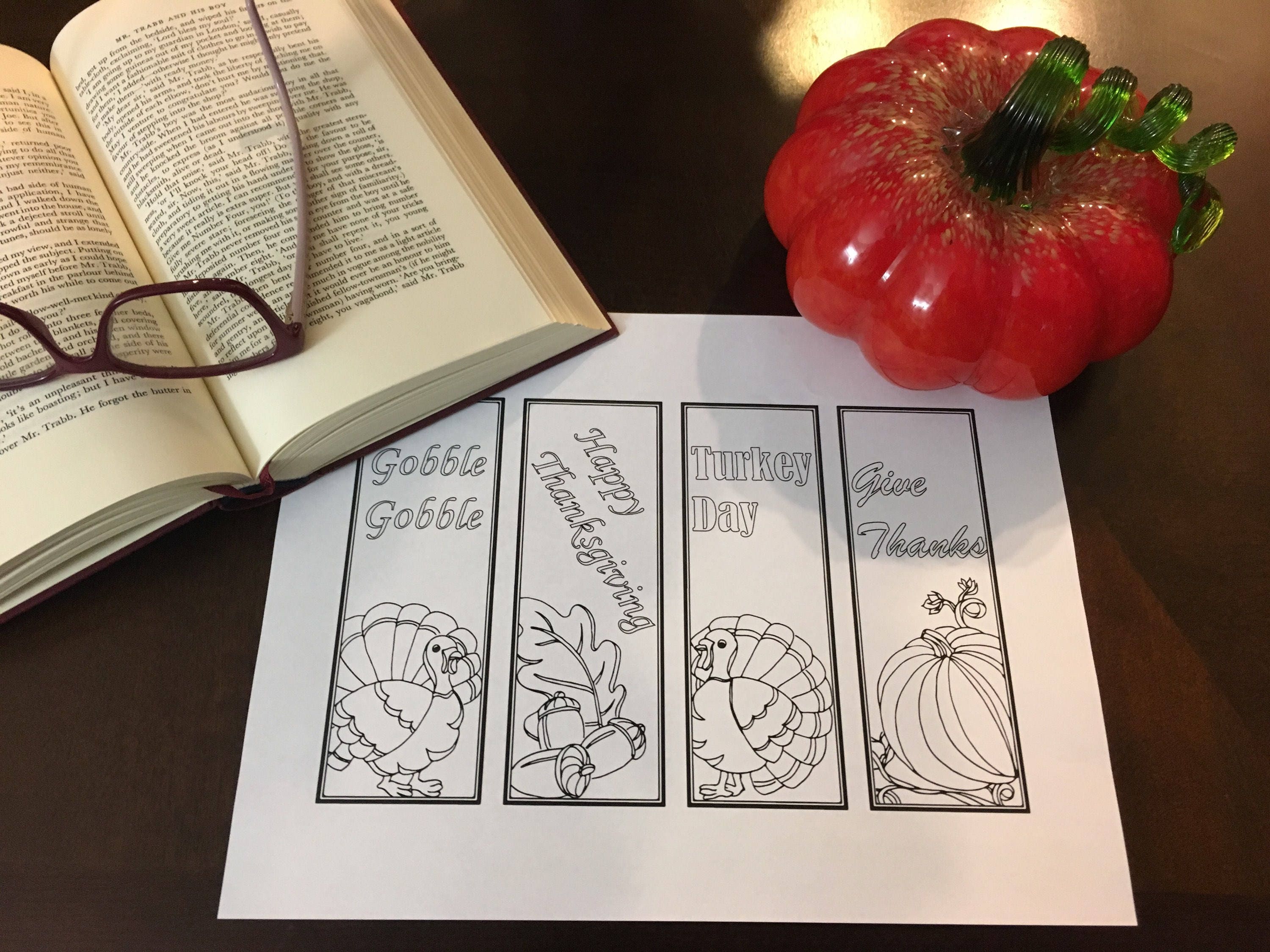 DIY Thanksgiving Bookmarks Set of 4 Holiday Crafts Color Your Own ...