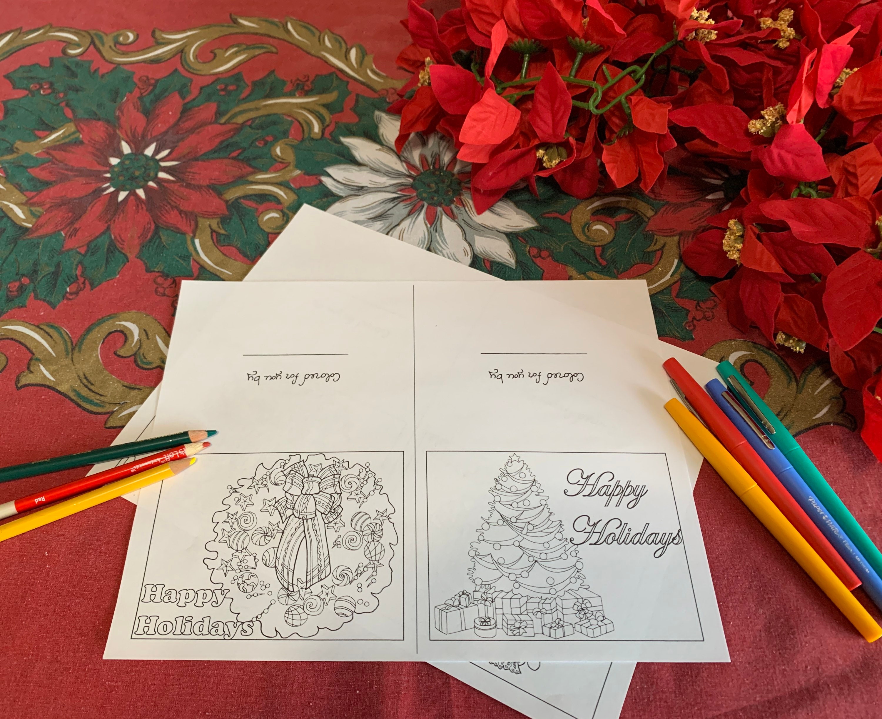 4 Color Your Own Christmas Cards Set of Four Instant Download Holiday ...