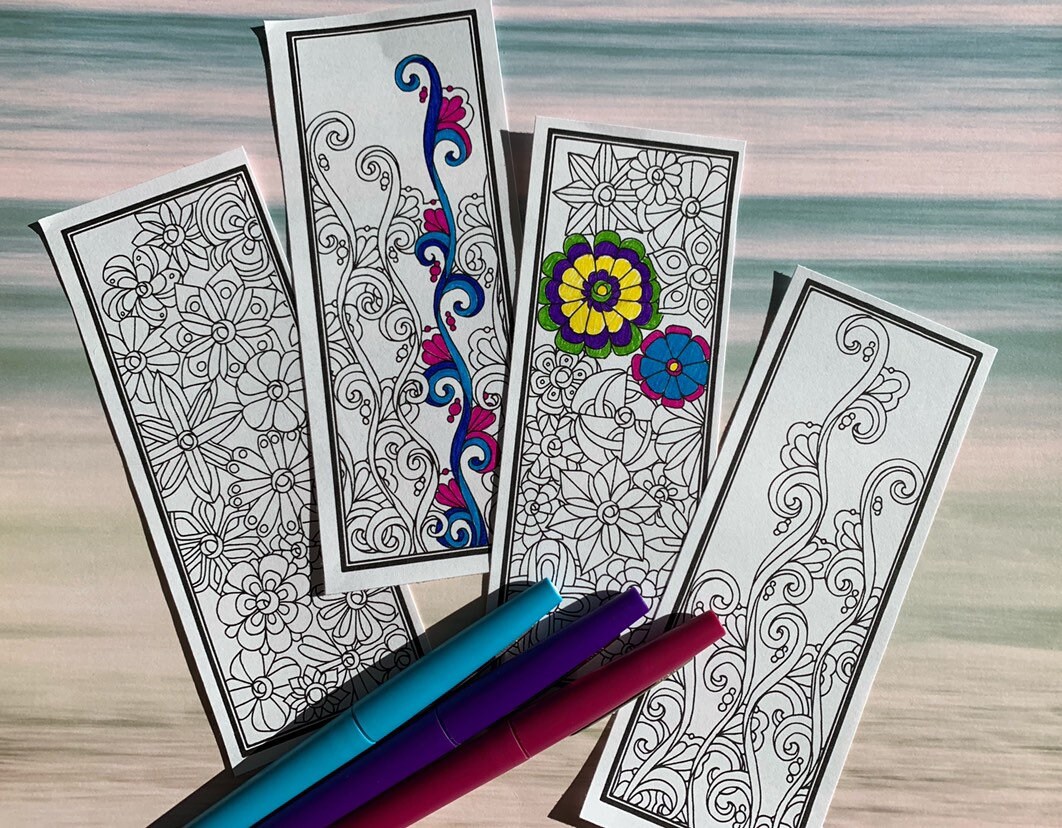 DIY Bookmarks- Set of 4- Printable Coloring Page- Instant Download ...