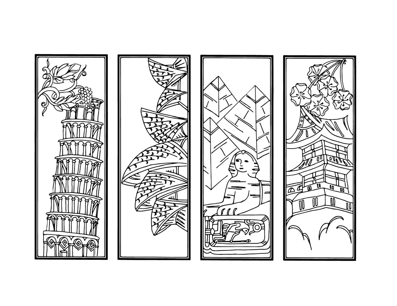 DIY Bookmarks- Set of 4- Printable Coloring Page- Around the World ...