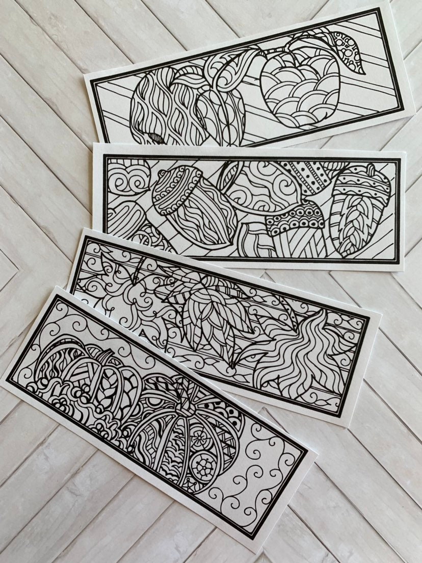 DIY Autumn Bookmarks- Set of 4- Holiday Crafts- Color Your Own- Instant ...