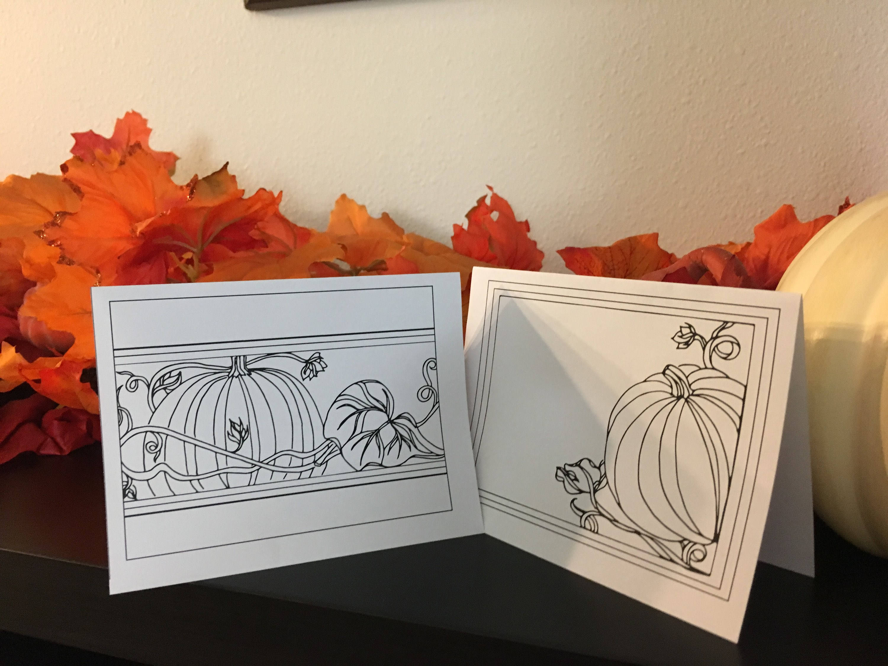 Color Your Own Fall Greeting Cards Set of Two Instant Download Holiday ...
