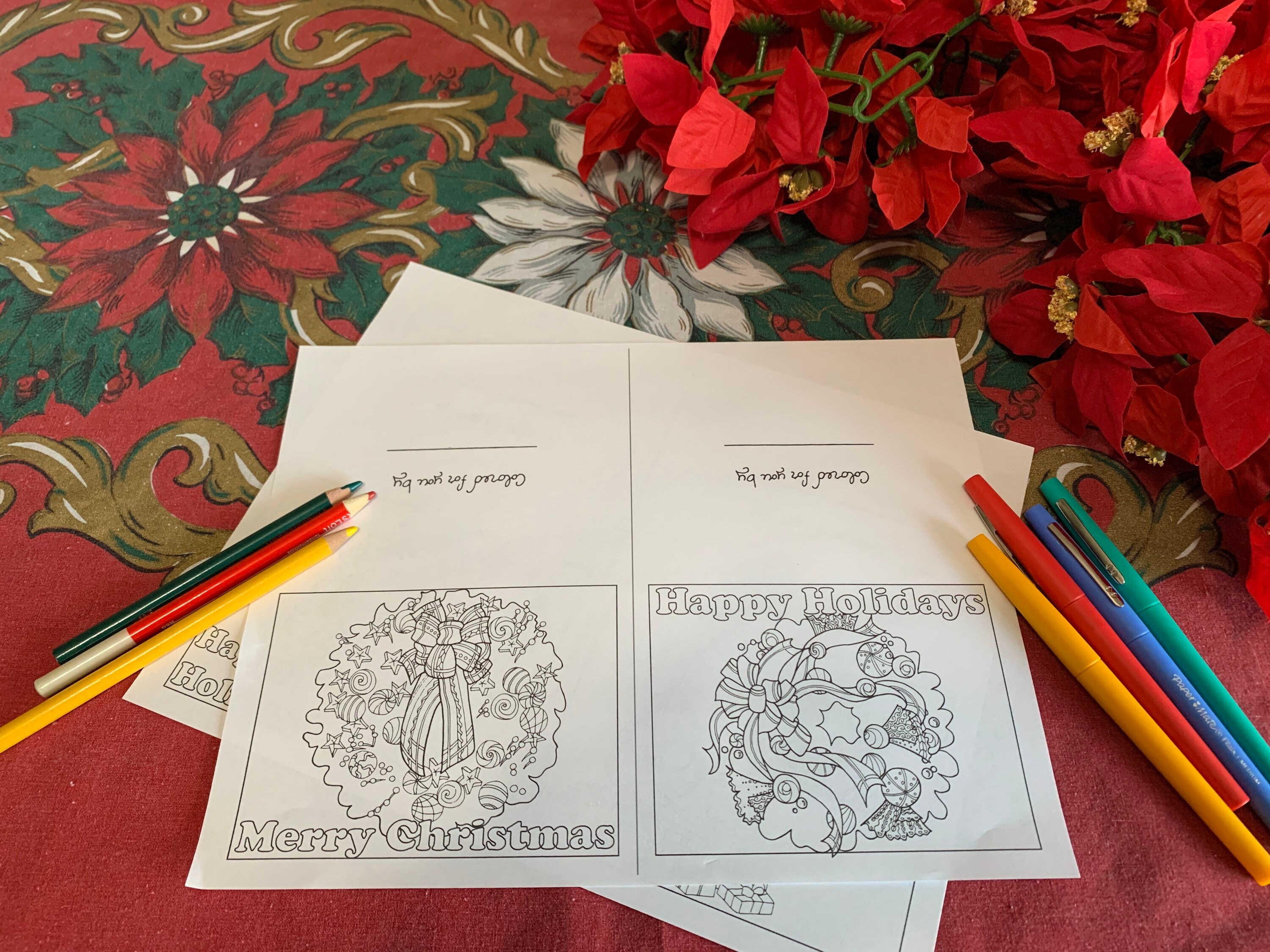 2 Color Your Own Christmas Cards Instant Download Holiday Crafts ...