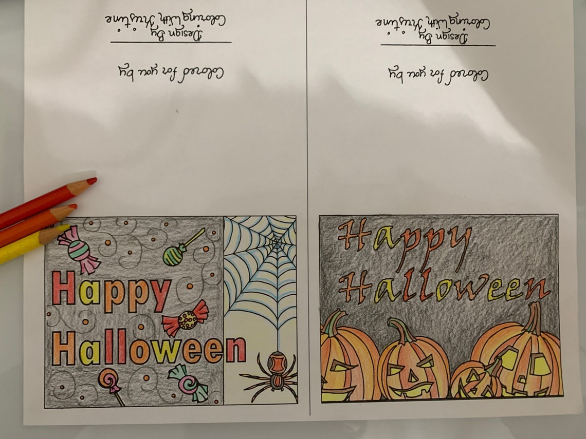 Color Your Own Halloween Cards! Set of Two- Instant Download- Holiday ...