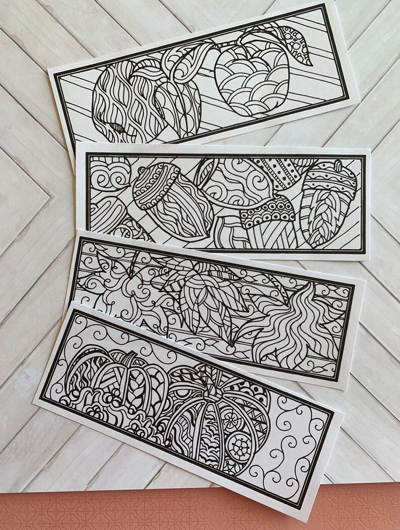 DIY Autumn Bookmarks- Set of 4- Holiday Crafts- Color Your Own- Instant ...