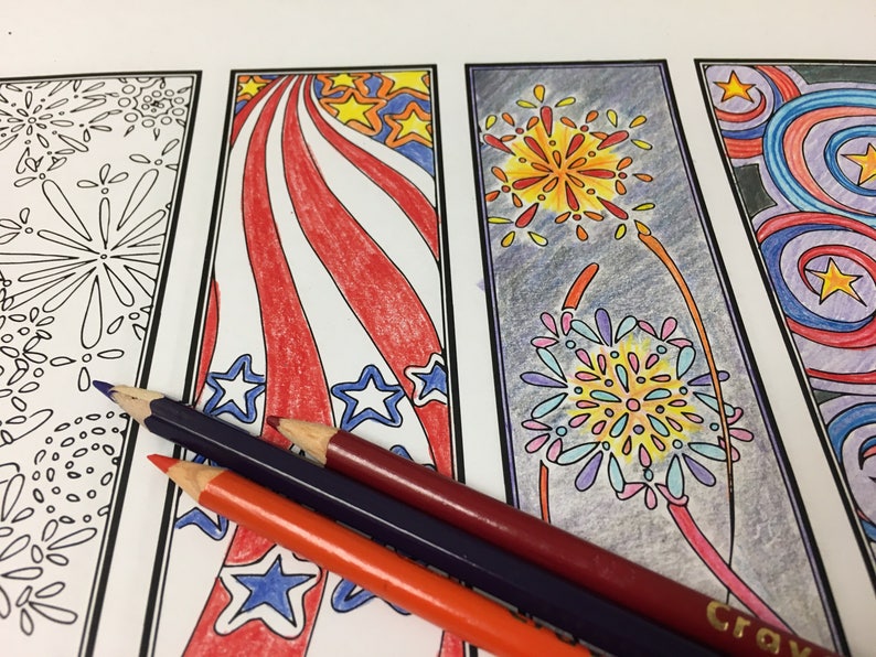 DIY 4th of July Bookmark Set of 4 Independence Day Printable Coloring ...