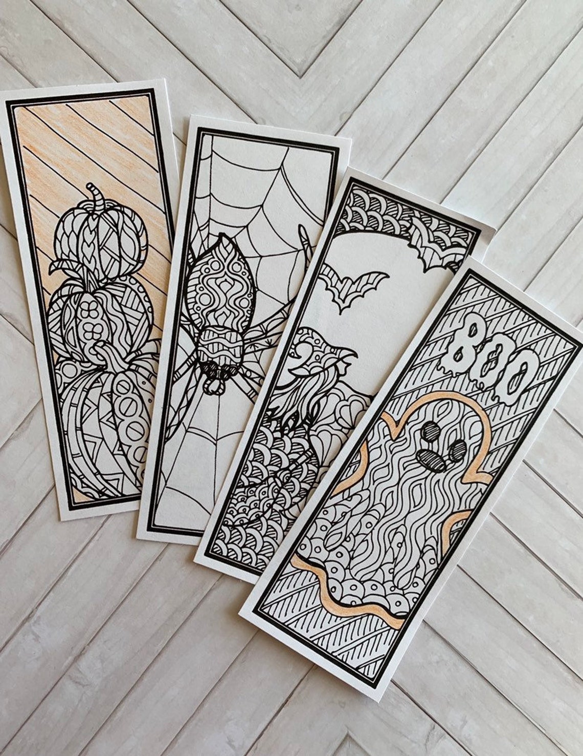 DIY Halloween Bookmarksset of 4holiday Crafts-color Your - Etsy