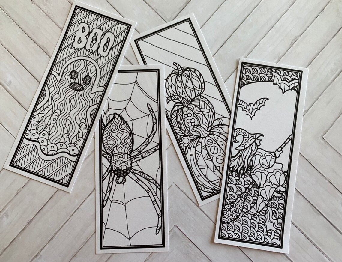 DIY Halloween Bookmarksset of 4holiday Crafts-color Your - Etsy