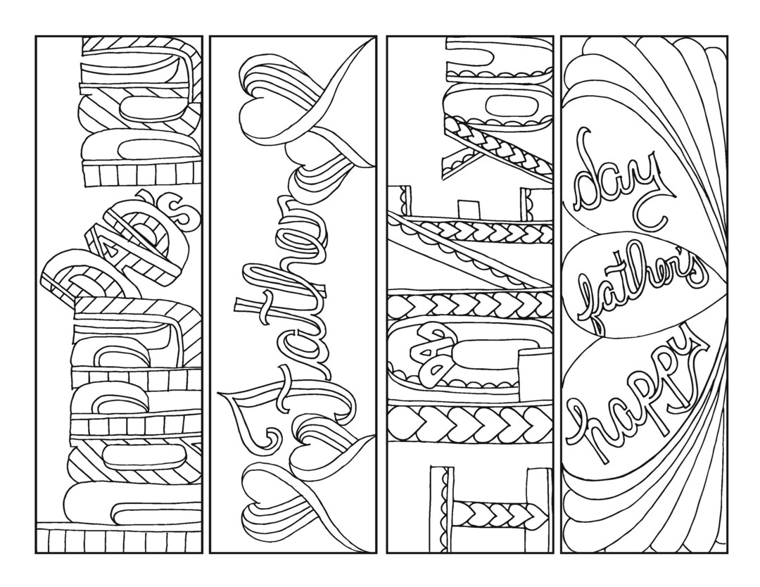 DIY Father's Day Bookmarks Set of 4 Printable Coloring Page Adult ...