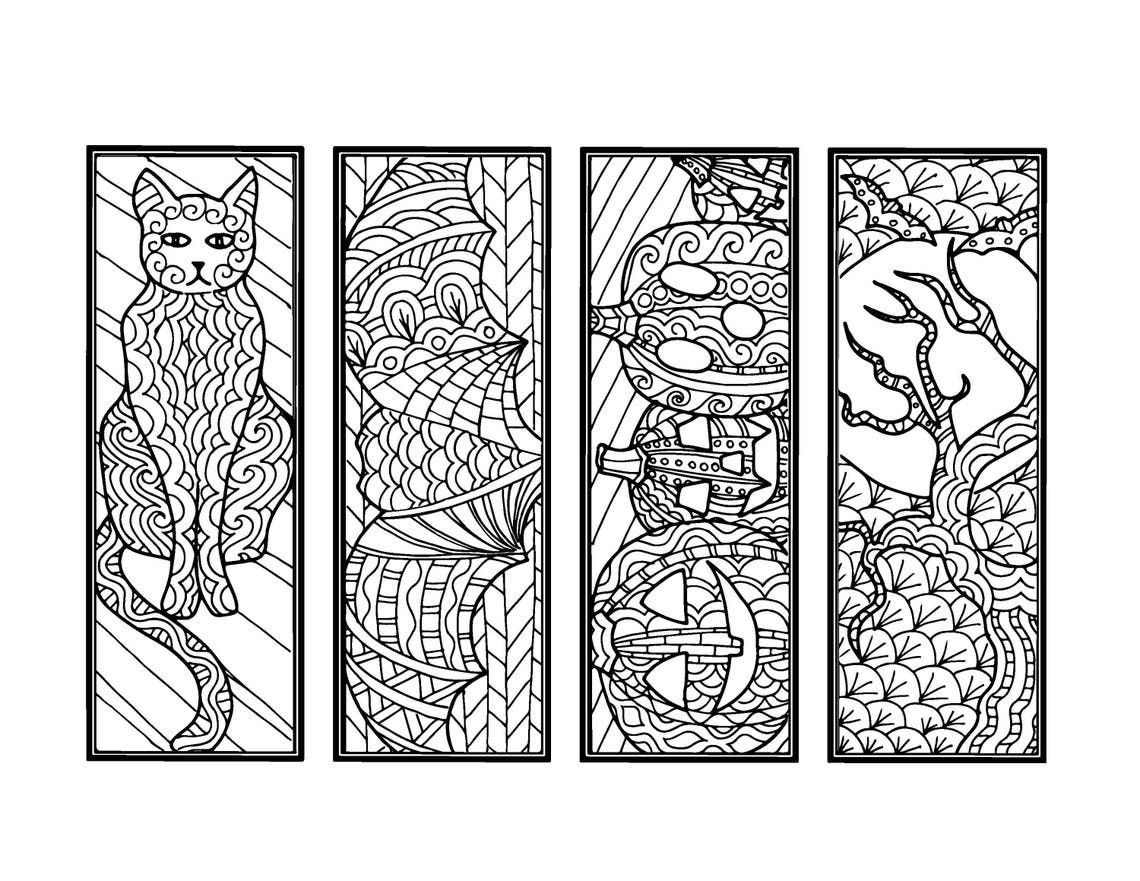 DIY Halloween Bookmarks-set of 4-holiday Crafts-color Your - Etsy
