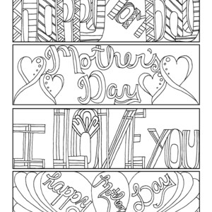DIY Mother's Day Bookmarks- Set of 4- Printable Coloring Page- Adult ...