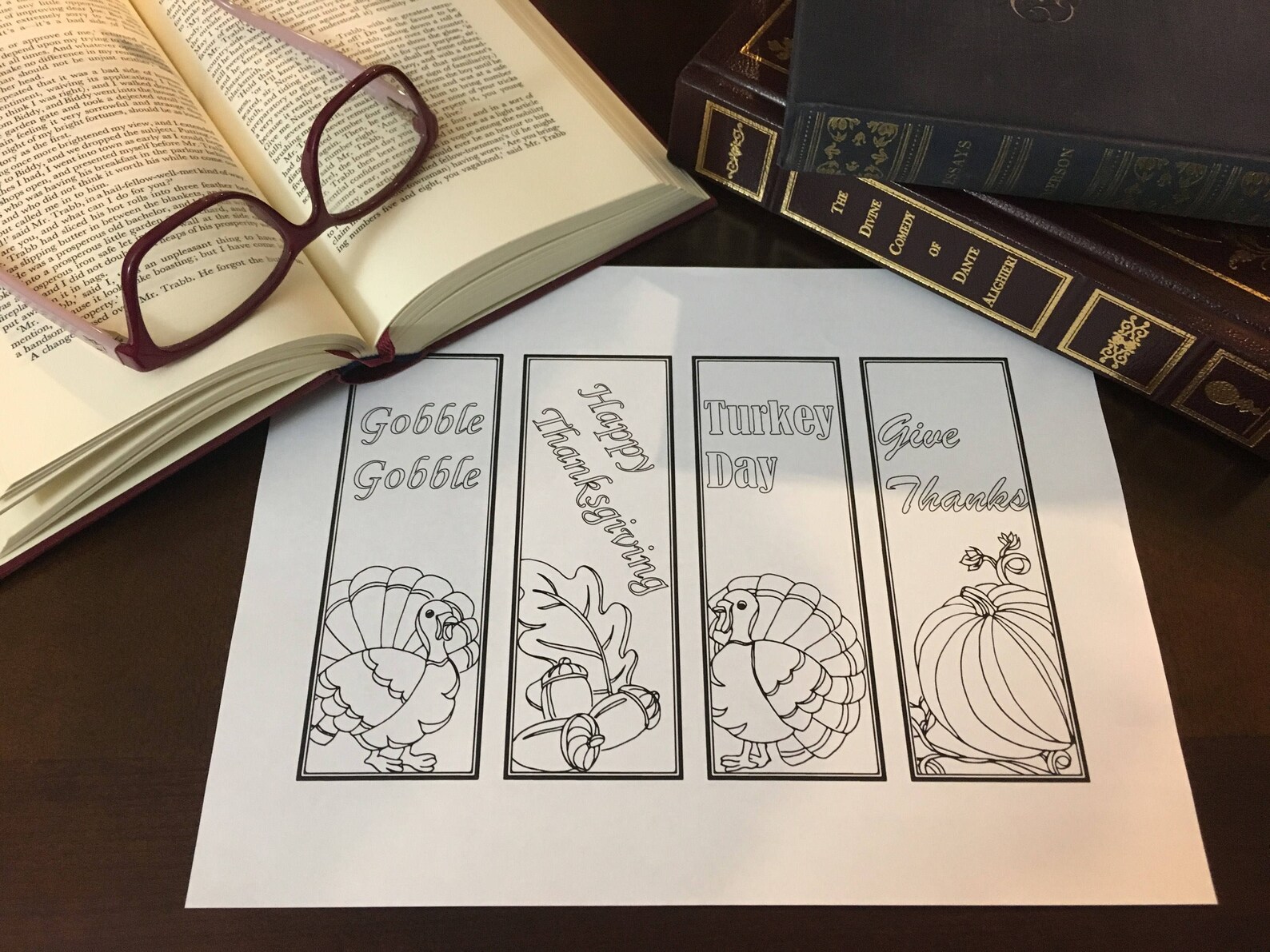 DIY Thanksgiving Bookmarks- Set of 4- Holiday Crafts- Color Your Own ...