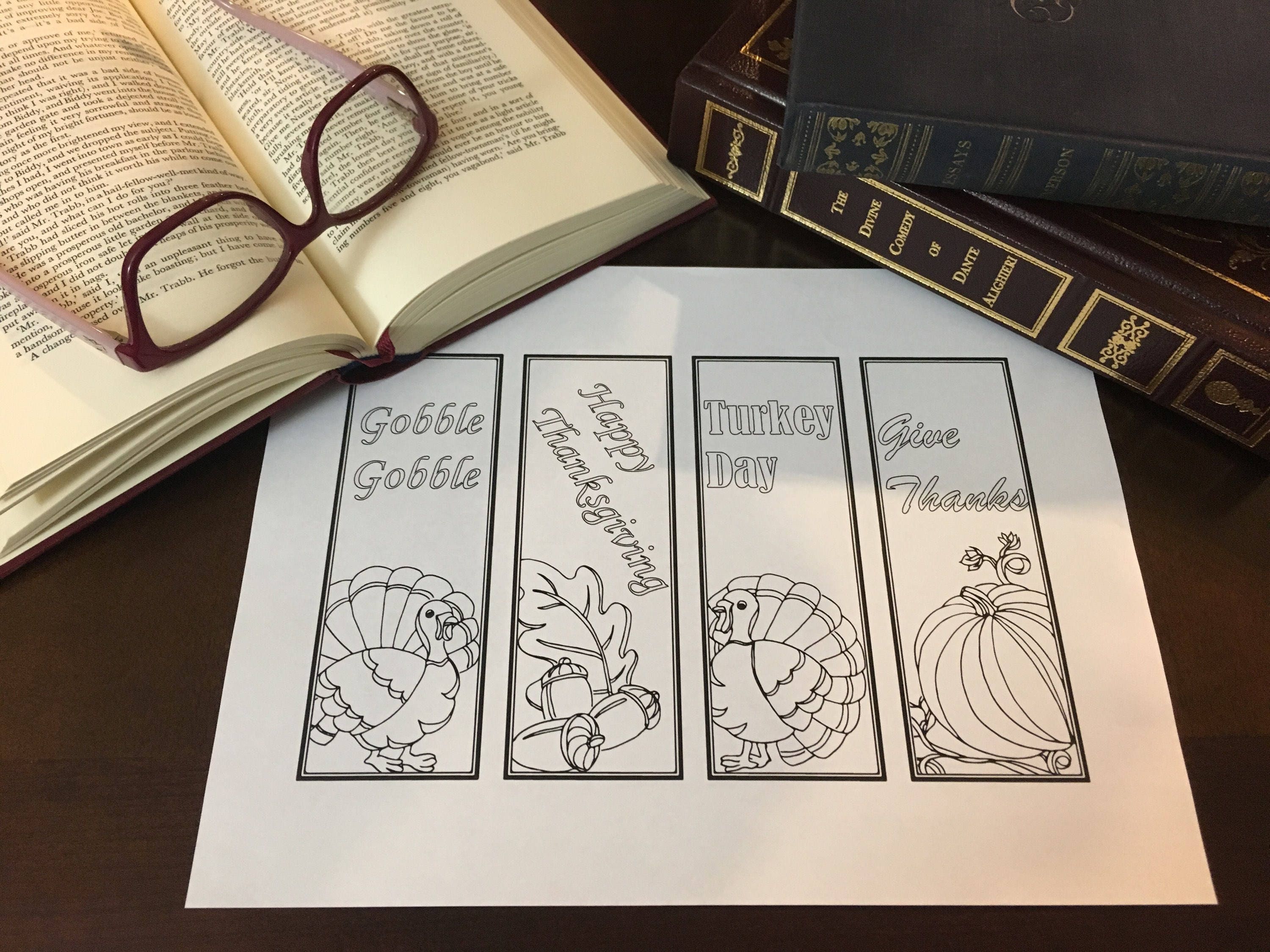 DIY Thanksgiving Bookmarks Set of 4 Holiday Crafts Color Your Own ...