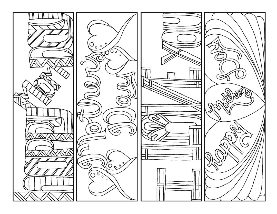 DIY Mother's Day Bookmarks- Set of 4- Printable Coloring Page- Adult ...