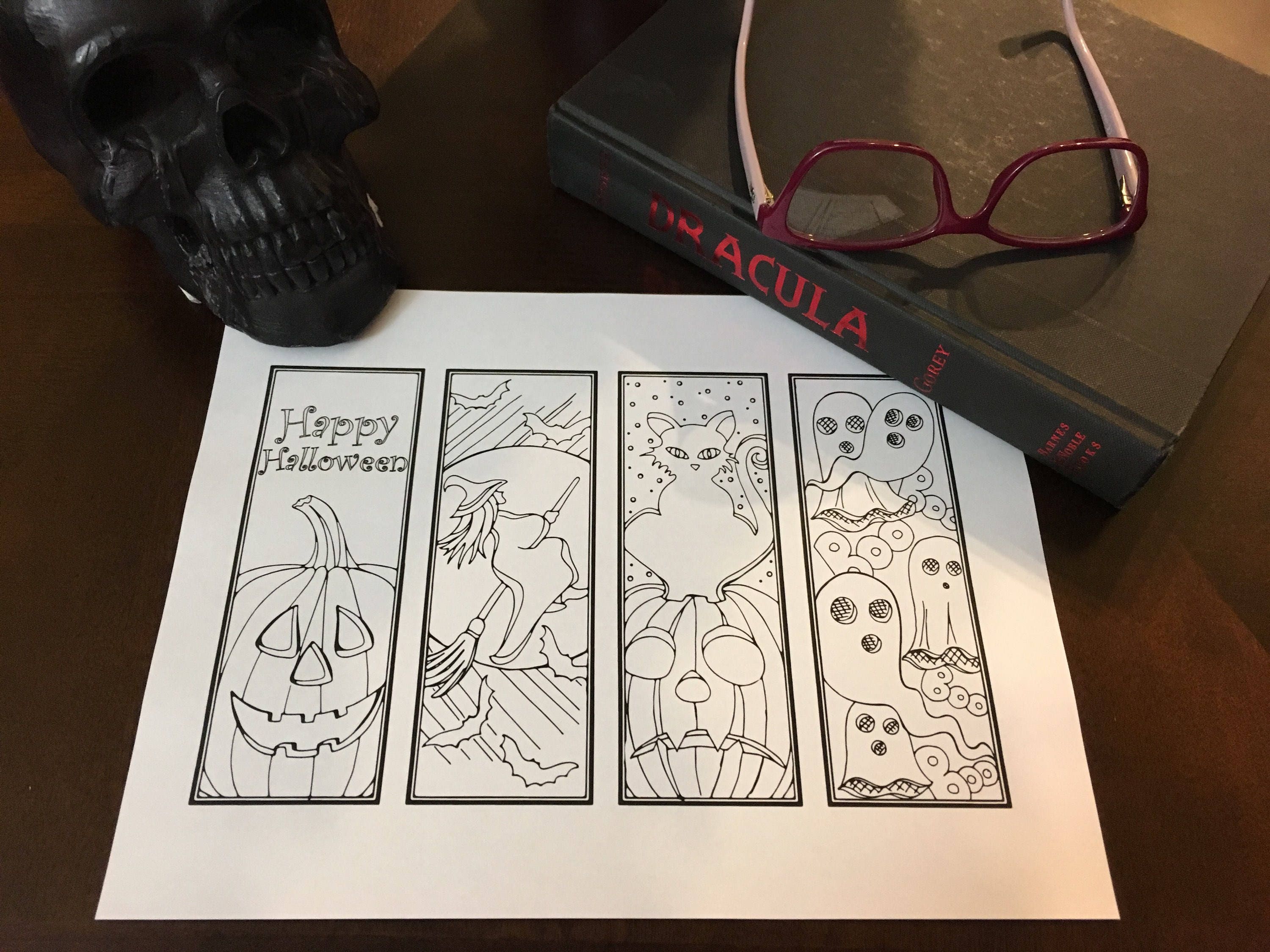 DIY Halloween Bookmarks-set of 4-holiday Crafts-color Your Own-instant ...