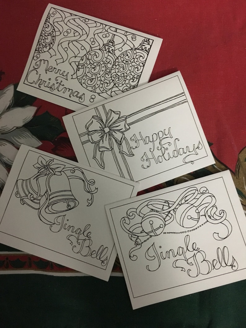 4 Color Your Own Christmas Cards! Set of Four- Instant Download ...