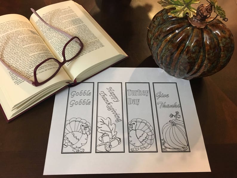 DIY Thanksgiving Bookmarks Set of 4 Holiday Crafts Color Your Own ...