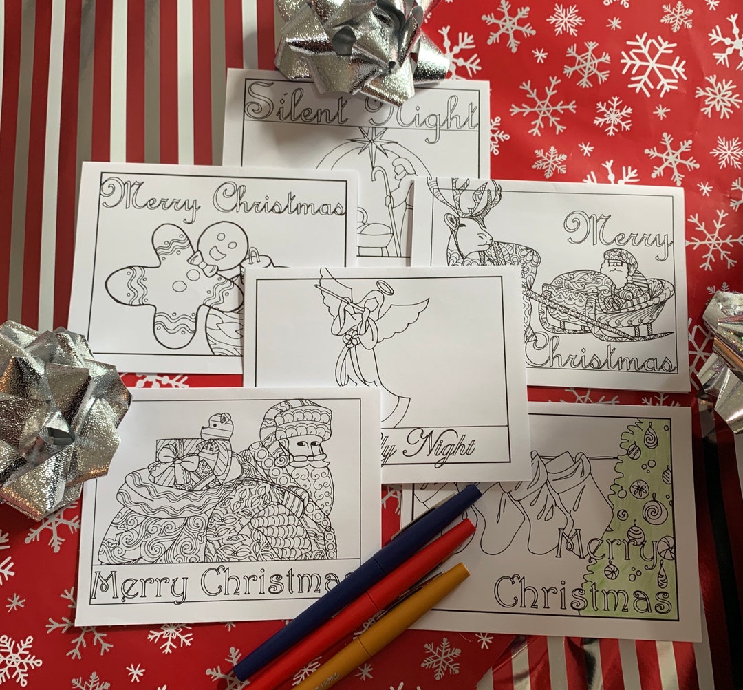 6 Color Your Own Christmas Cards! Set of Six- Instant Download- Holiday ...
