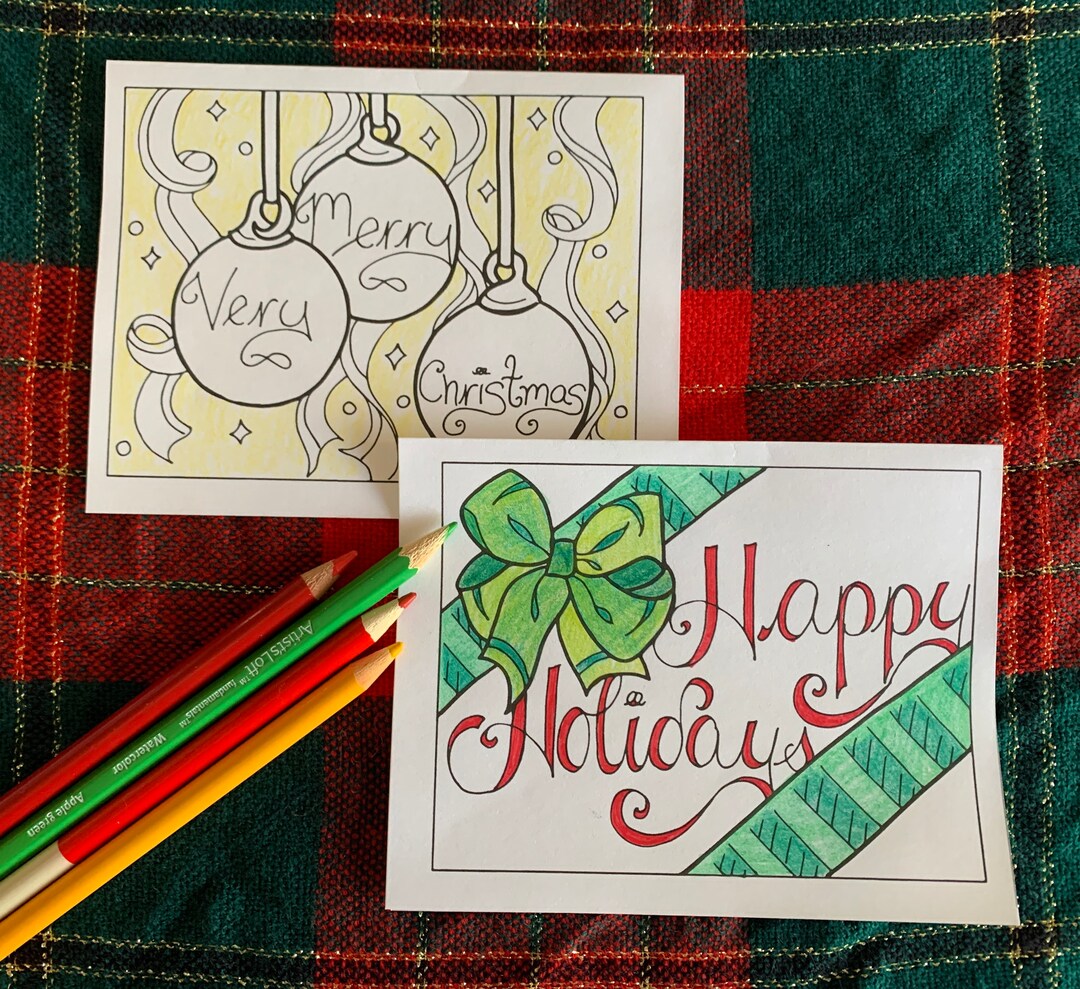 2 Color Your Own Christmas Cards Instant Download Holiday Crafts ...