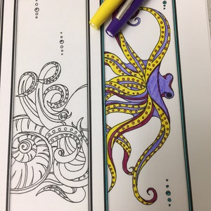 Octopus- DIY Bookmarks Set of 4- Printable Coloring Page- Adult ...