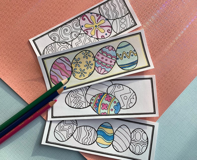 DIY Easter Egg Bookmarks Printable Coloring Page Adult - Etsy