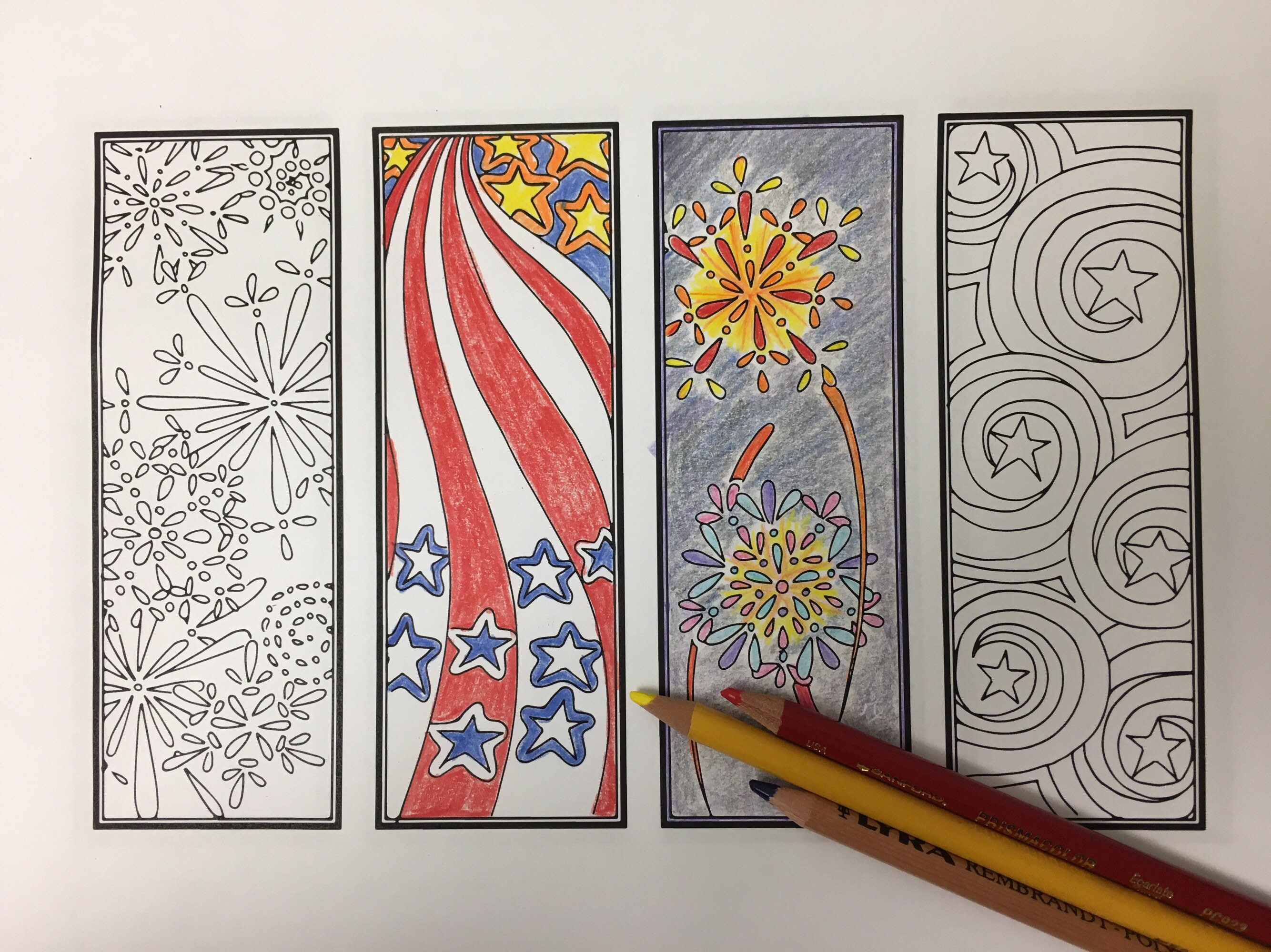 DIY 4th of July Bookmark Set of 4 Independence Day Printable Coloring ...