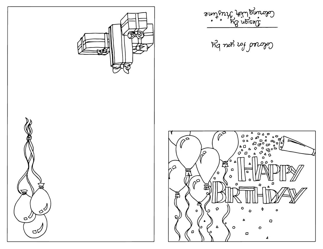 DIY Color Your Own Birthday Card: Balloons & Confetti (digital Download ...