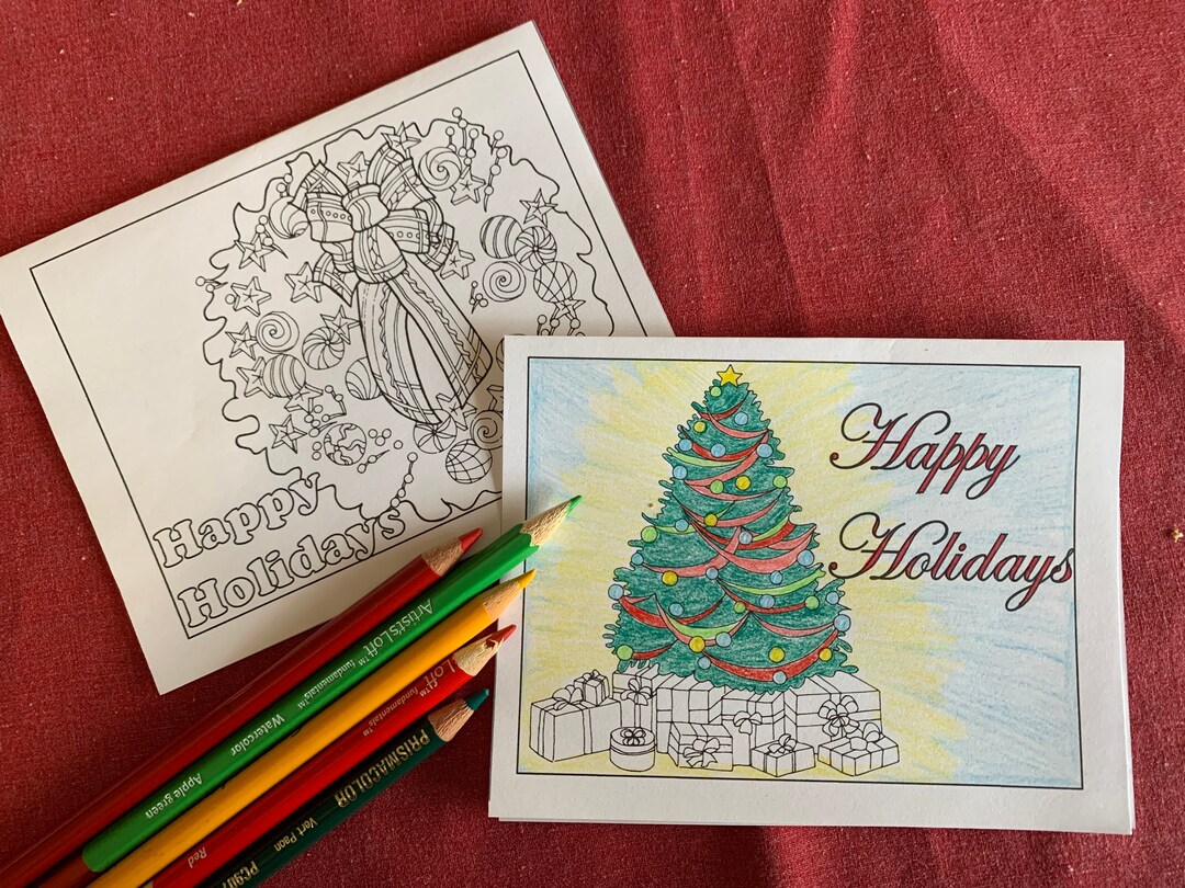 2 Color Your Own Christmas Cards Instant Download Holiday Crafts ...