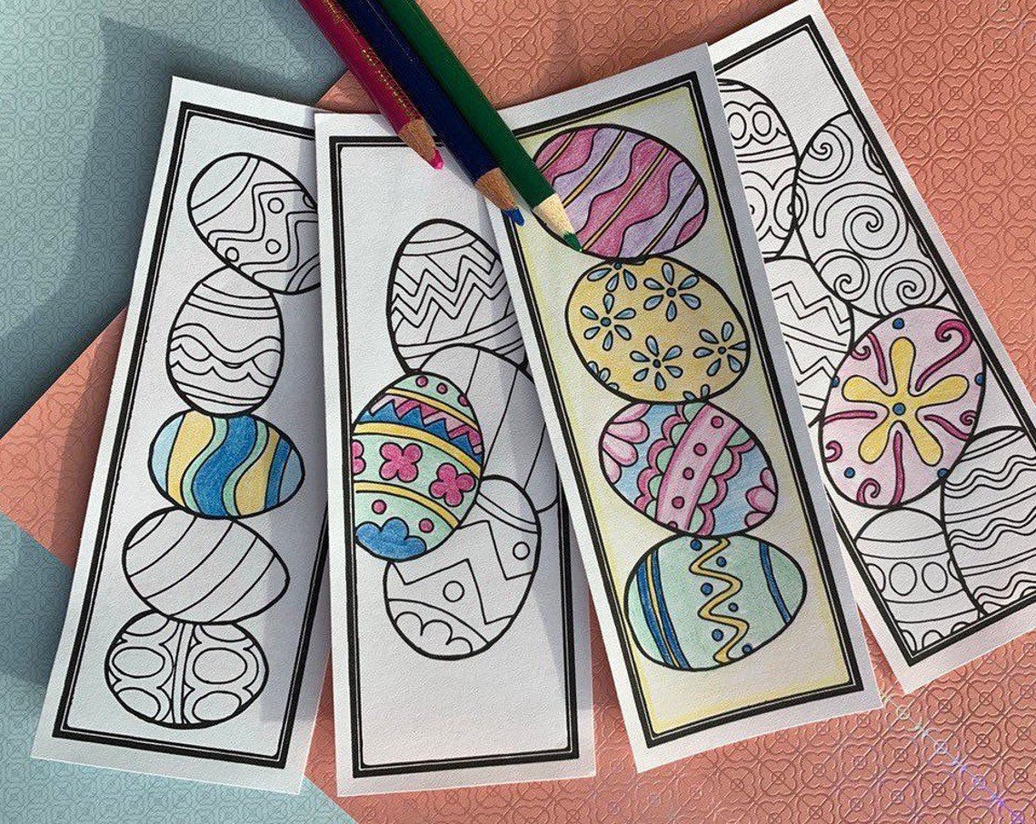 DIY Easter Egg Bookmarks Printable Coloring Page Adult - Etsy