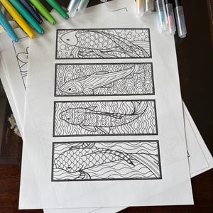 Goldfish Bookmarks- Animal Bookmarks- Fish Design Bookmarks- Coloring ...