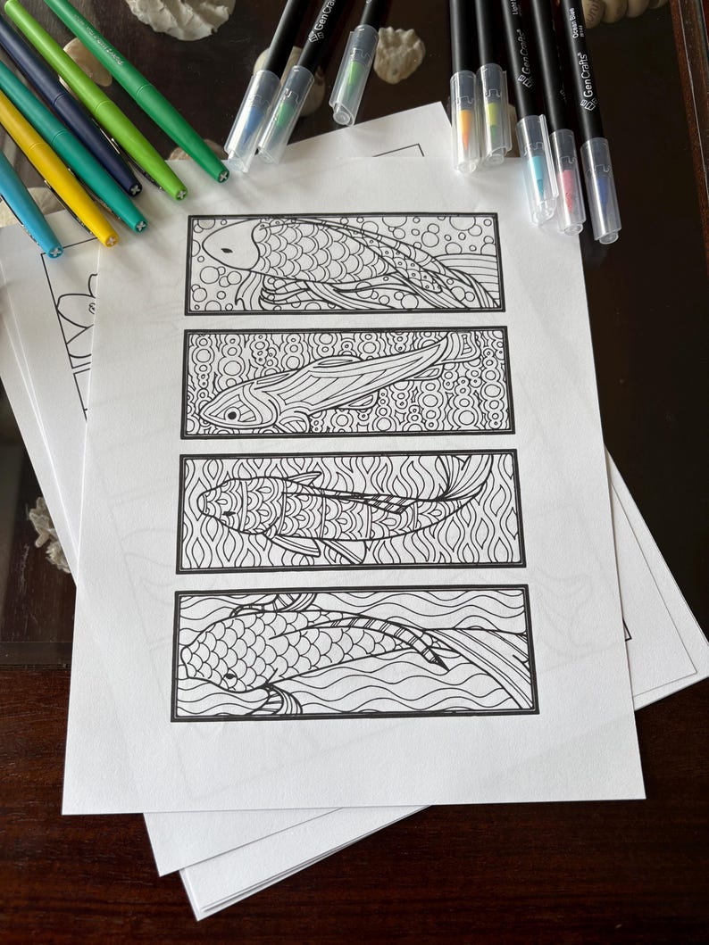Goldfish Bookmarks- Animal Bookmarks- Fish Design Bookmarks- Coloring ...