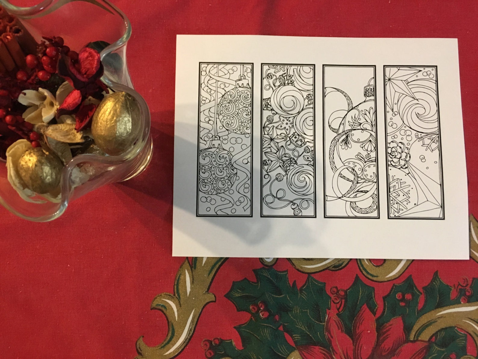 DIY Christmas Ornament Bookmarks- Set of 4- Holiday Crafts- Color Your ...