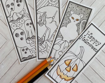 DIY Halloween Bookmarks-set of 4-holiday Crafts-color Your | Etsy