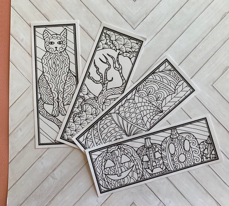 DIY Halloween Bookmarks-set of 4-holiday Crafts-color Your - Etsy
