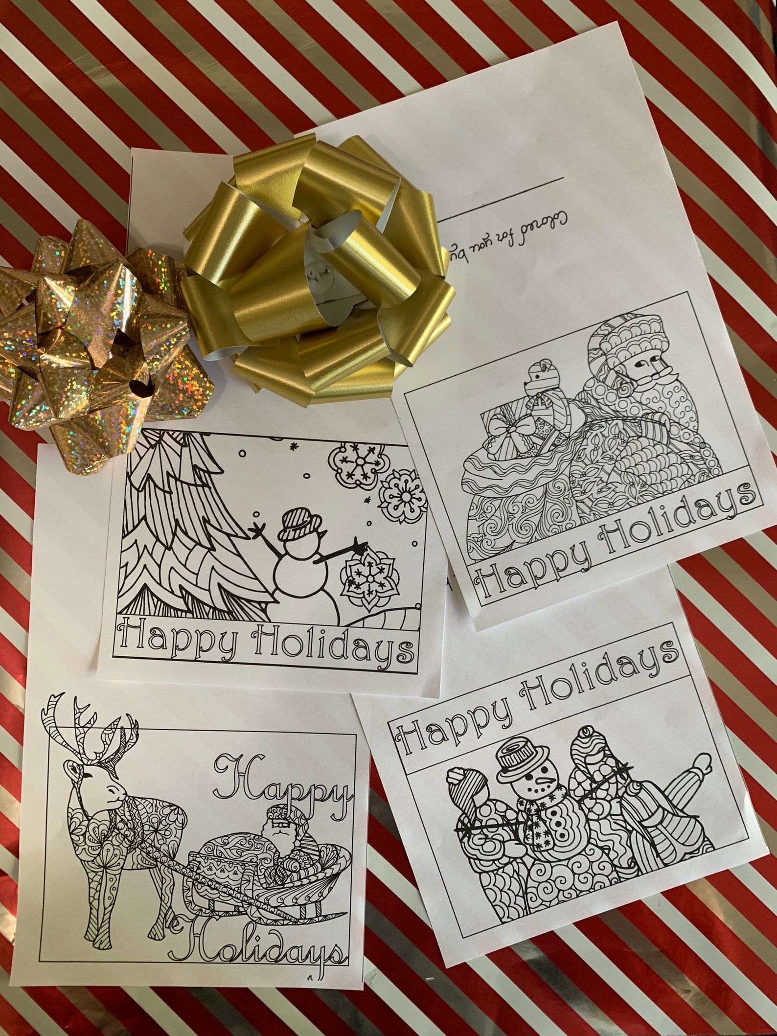 4 Color Your Own Holiday Cards! Set of Four- Instant Download- Holiday ...