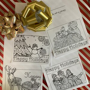4 Color Your Own Holiday Cards! Set of Four- Instant Download- Holiday ...
