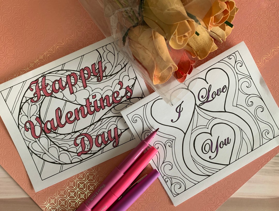 DIY Valentine's Day Cards-color Your Own-instant Download-romantic ...