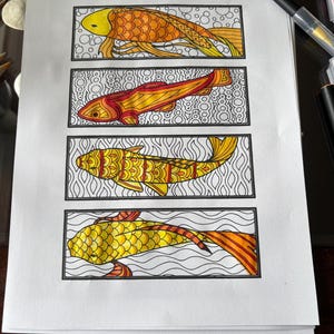 Goldfish Bookmarks- Animal Bookmarks- Fish Design Bookmarks- Coloring ...
